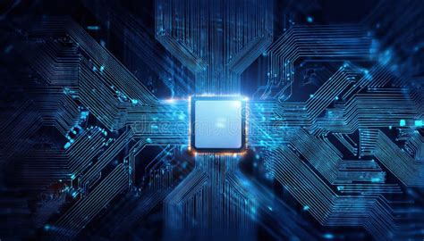 Glowing Processor Surrounded By Dynamic Circuits And Neural Connections