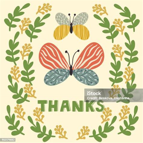 단어 감사 합니다 다른 지점과 나비에서 프레임 벡터 카드 곤충과 복고풍 배경입니다 0명에 대한 스톡 벡터 아트 및 기타 이미지 0명 곤충 귀여운 Istock