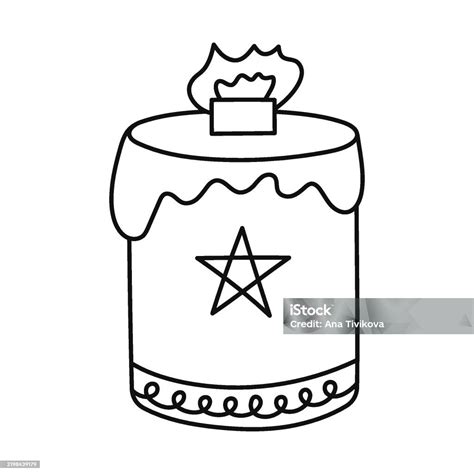 사랑스러운 낙서 불타는 녹는 촛불 와 나무 심지 와 별 귀여운 라인 손으로 그린 향기로운 촛불 아늑한 가정 분위기 마법의 기운 흰색 배경에 고립 된 마법사 주문에 불을