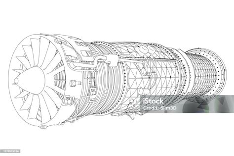흰색 배경에 고립 된 검은 색 라인에서 항공기 터빈의 상세한 윤곽 벡터 일러스트레이션 제트 엔진에 대한 스톡 벡터 아트 및 기타 이미지 제트 엔진 드로잉 그리기