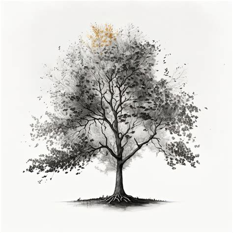 Premium Photo A Drawing Of A Tree With Gold Leaves On It