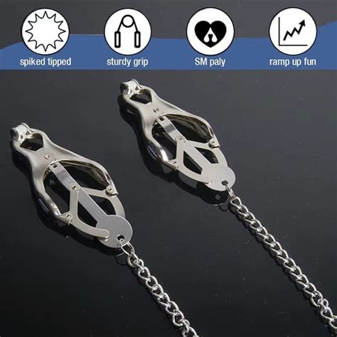 Bdsm Nipple Clamps Metal Nipples Clips With Chain Extreme Grip Tip