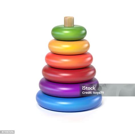 나무 피라미드 어린이 장난감 만든 흰색 배경 3d 렌더링에 화려한 반지 완구류에 대한 스톡 사진 및 기타 이미지 완구류 아기 흰색 배경 Istock