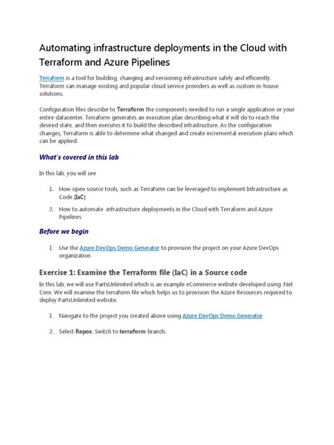 Automating Infrastructure Deployments In The Cloud With Terraform And Azure Pipelines Pdf