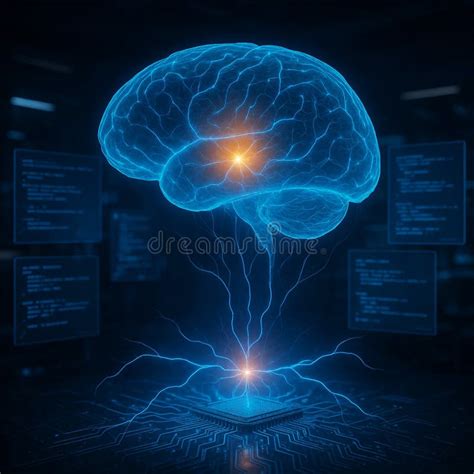 Futuristic Digital Brain Connected To Microchip Ai And Neural Technology Concept Stock