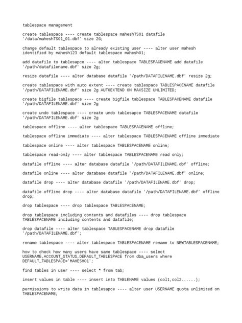 tablespace management oracle pdf online and offline databases