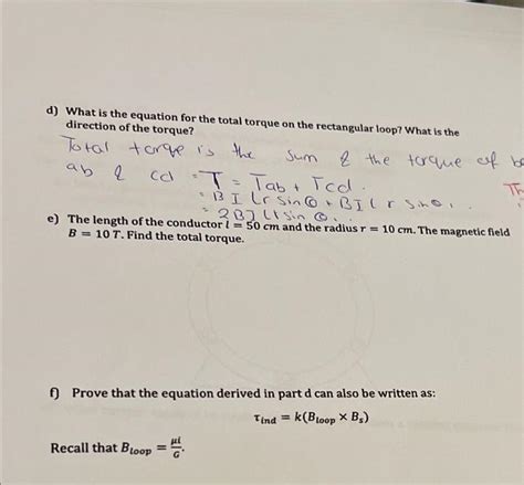 Solved D What Is The Equation For The Total Torque On The Chegg Com