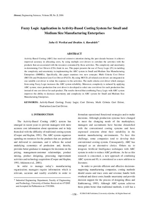 Pdf Fuzzy Logic Application In Activity Based Costing System For