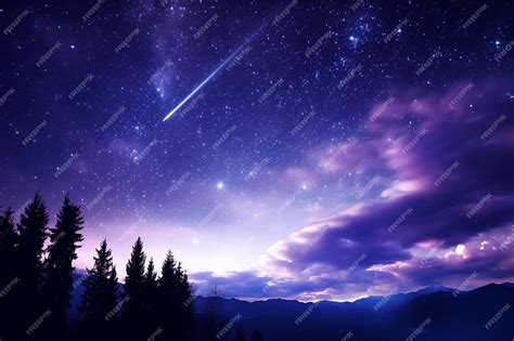 Premium Photo Shooting Stars In Background A Purple Night Sky And The