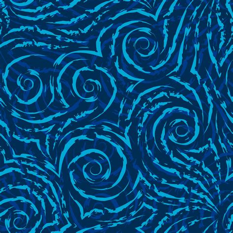 Vector Seamless Pattern Of Turquoise Spirals Of Lines And Corners On A Blue Background Texture