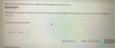 Solved Find Exact Sine And Cosine Values For Angles In The