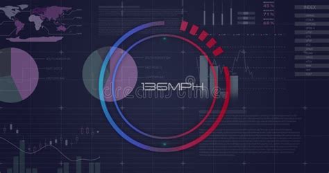Image Of Speedometer Over Statistical Data Processing Against Blue