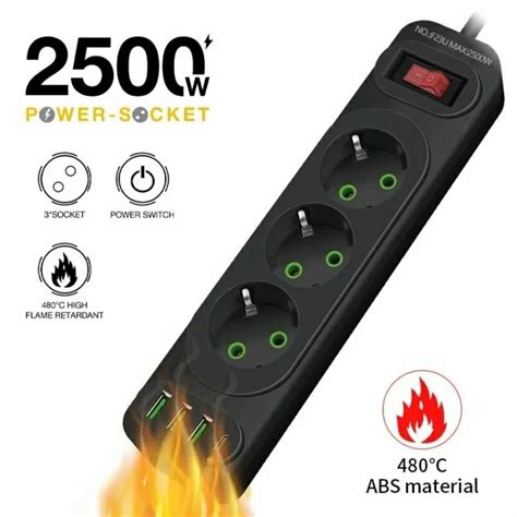 Jual Power Socket USB Type C 2500watt Stop Kontak 3 Port USB Type C Adaptor Travel Charger