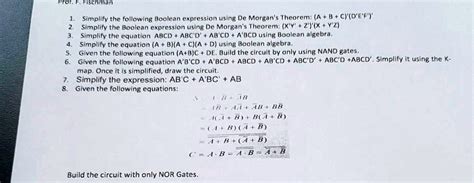 Solved Answer 6 Prof F Fischman 1 Simplify The Following Boolean Expression Using De Morgan