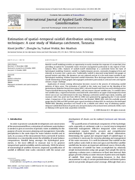 Pdf Estimation Of Spatial Temporal Rainfall Distribution Using Remote Sensing Techniques A