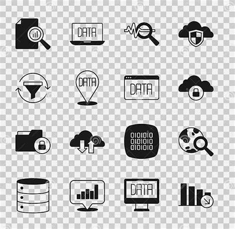 Set Financial Growth Decrease Search Globe Cloud Computing Lock Data Analysis Data Sales