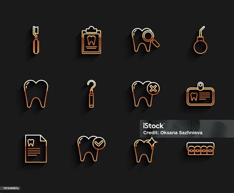 치과 카드 치아 미백 개념 칫솔 치아 중괄호 치아를위한 치과 탐험가 스케일러 Id 치아 및 충치 아이콘이있는 세트 클립 보드를 설정합니다 벡터 건강 진단에 대한 스톡 벡터