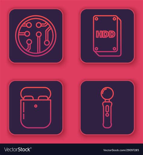 Set Line Processor Air Headphones In Box Hard Vector Image