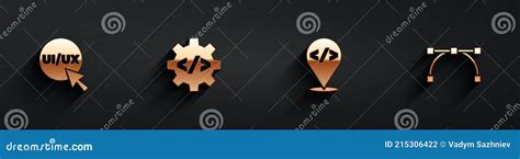 set ui or ux design front end development and bezier curve icon with