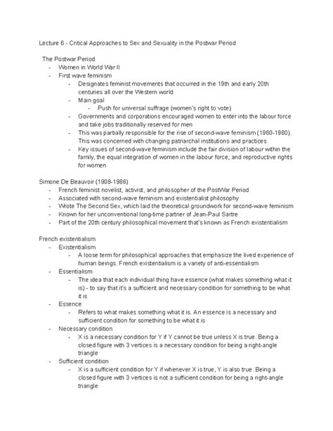 Carleton University Philosophy Of Sex And Love Phil1700 Lecture 6 2 Lecture 6 Critical