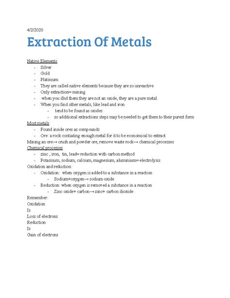 Extraction Of Metals Assignment 42 Extraction Of Metals Native