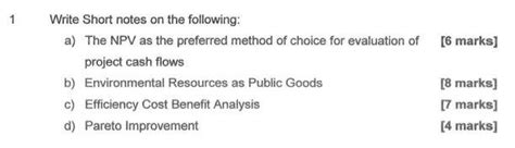 Solved 1 Write Short Notes On The Following A The Npv As