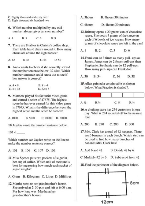Grade 4 Mathematics Mid Term 1 Exam 2026