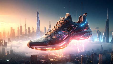 Shoe Displaying Futuristic Hologram Style On The Stand Shopping