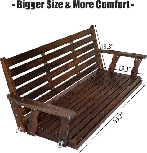 Wooden Porch Swing Ergonomic Seat Bench Swing With Hanging Chains An