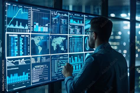 man monitoring global data analytics on multiple screens man in a dark
