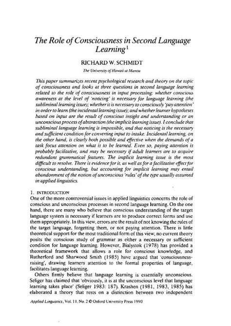 Language Pdf 102680 Schmidt The Role Of Consciousness In Second
