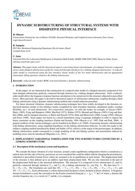 Pdf Dynamic Substructuring Of Structural Systems With Dissipative Physical Interface