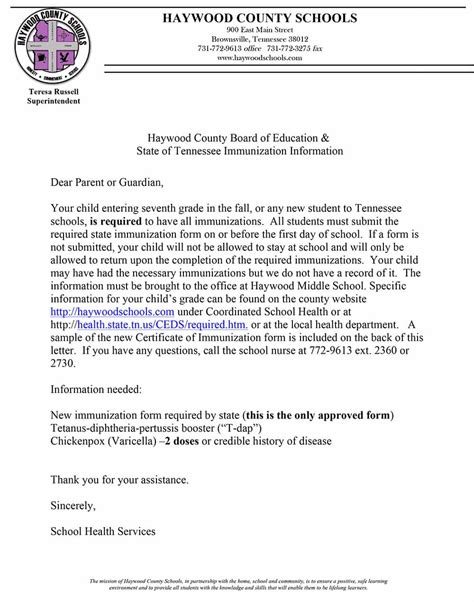 Seventh Grade Immunization Records Haywood County Schools