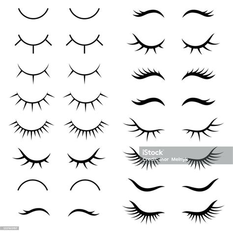 여성 속눈썹 세트입니다 길고 가짜 속눈썹 확장 눈을 감고 속눈썹 확장의 다른 유형 아이콘에 대한 스톡 벡터 아트 및 기타 이미지 아이콘 잠자기 0명 Istock