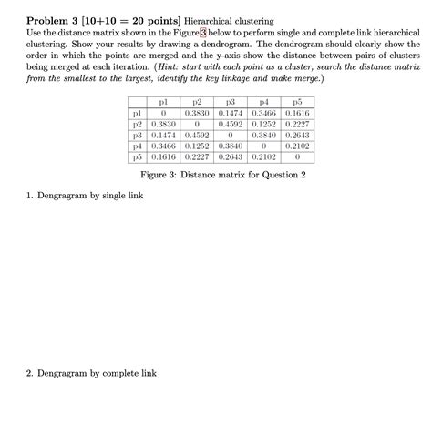 solved problem 3[10 10 20 points ] hierarchical clustering