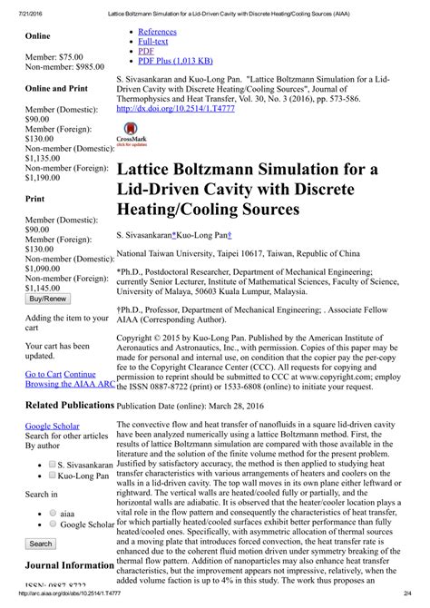 Pdf Lattice Boltzmann Simulation For A Lid Driven Cavity With Discrete Heating Cooling Sources