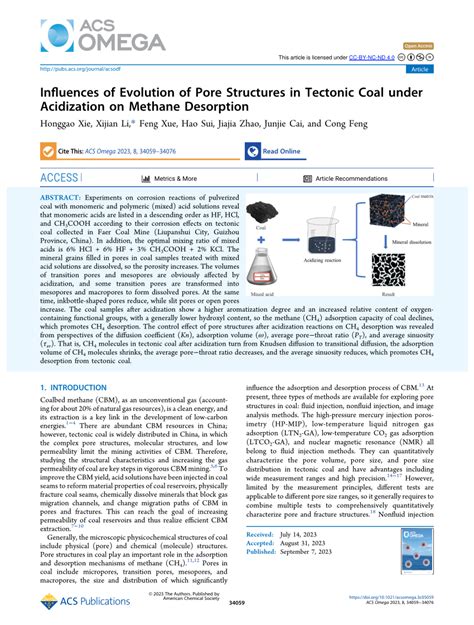 Pdf Influences Of Evolution Of Pore Structures In Tectonic Coal Under Acidization On Methane