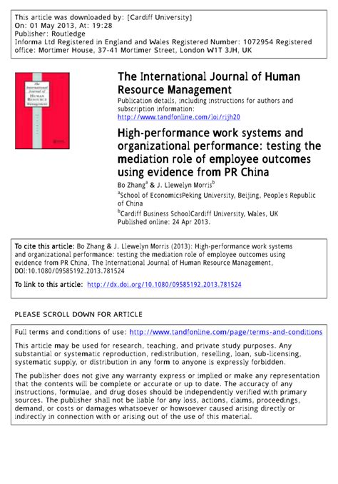 Pdf High Performance Work Systems And Organizational Performance Testing The Mediation Role