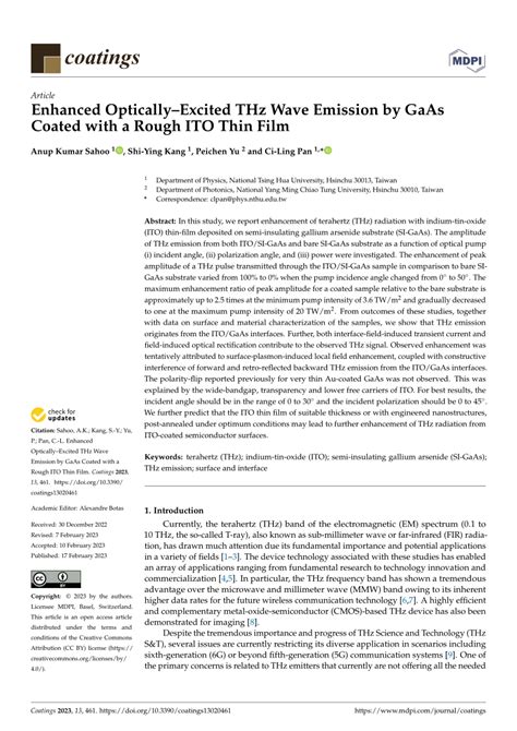 Pdf Enhanced Opticallyexcited Thz Wave Emission By Gaas Coated With A Rough Ito Thin Film