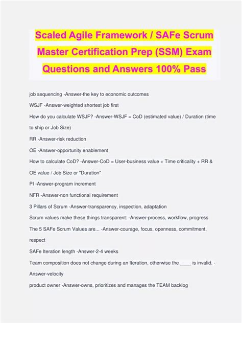 Scaled Agile Framework Safe Scrum Master Certification Prep Ssm Exam Questions And Answers