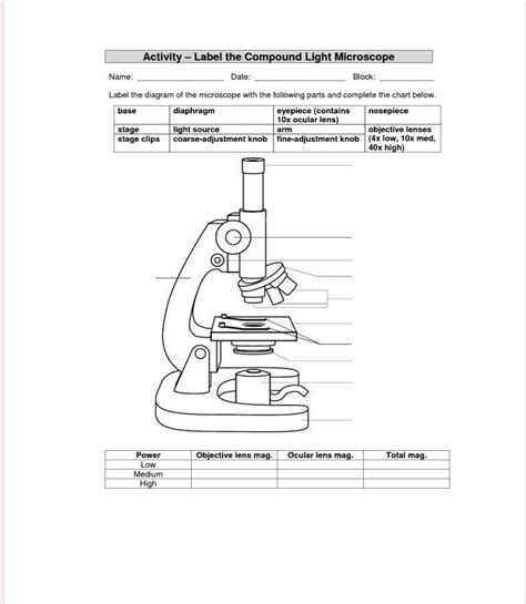 Solved Activity Label The Compound Light Microscope Activity Label