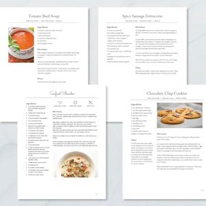 Editable Cookbook MS Word Template Classic Style Printable Recipe Book Binder Kit Kitchen