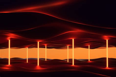 네온은 두 개의 물결 모양의 모래 언덕 거울 표면 사이에 빔을 빔니다 3d 렌더링 그림 0명에 대한 스톡 사진 및 기타 이미지 0명 개념 건조한 Istock