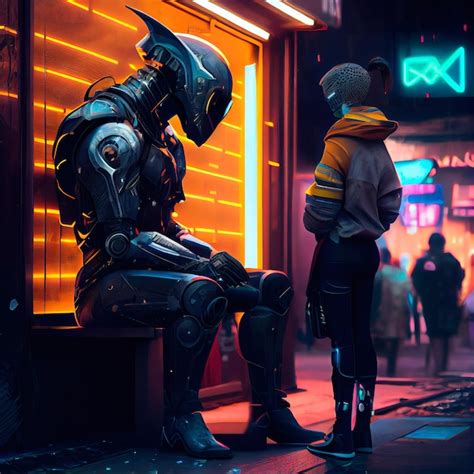 Premium Photo Portrait Of A Scifi Robot Warrior With A Girl The