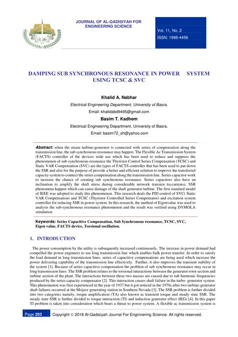 Pdf Damping Sub Synchronous Resonance In Power System Using Tcsc And Svc