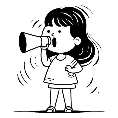 Menina Gritando Através De Um Megafone No Estilo De Desenho Animado