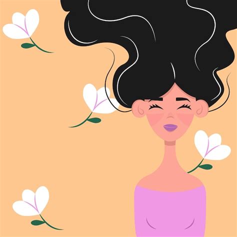 Premium Vector An Illustration With A Beautiful Black Haired Girl Where Her Dark Hair Flies Up