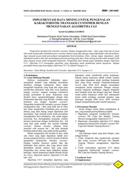 17 Sarah Fadilah Implementasi Data Mining Untuk Pengenalan Karakteristik Transaksi Customer