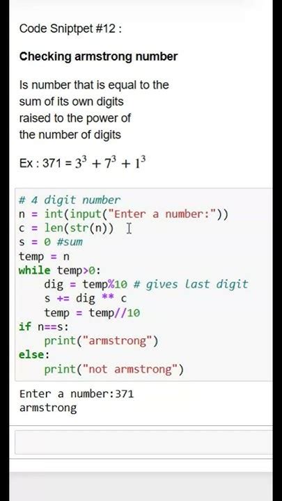 How To Check An Armstrong Number Shorts Pythonexercises Interview Youtube