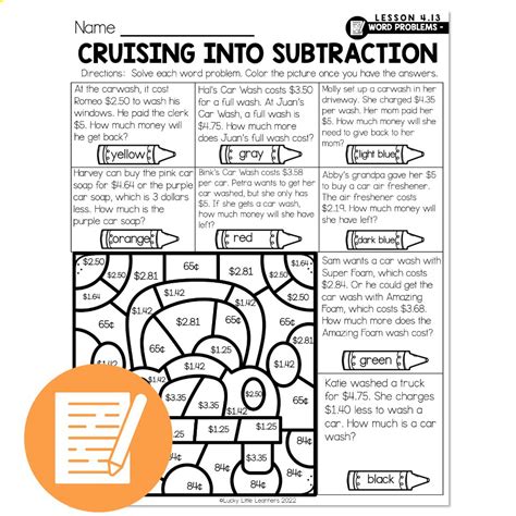 Lucky To Learn Math One Step Subtraction Money Word Problems Lesson